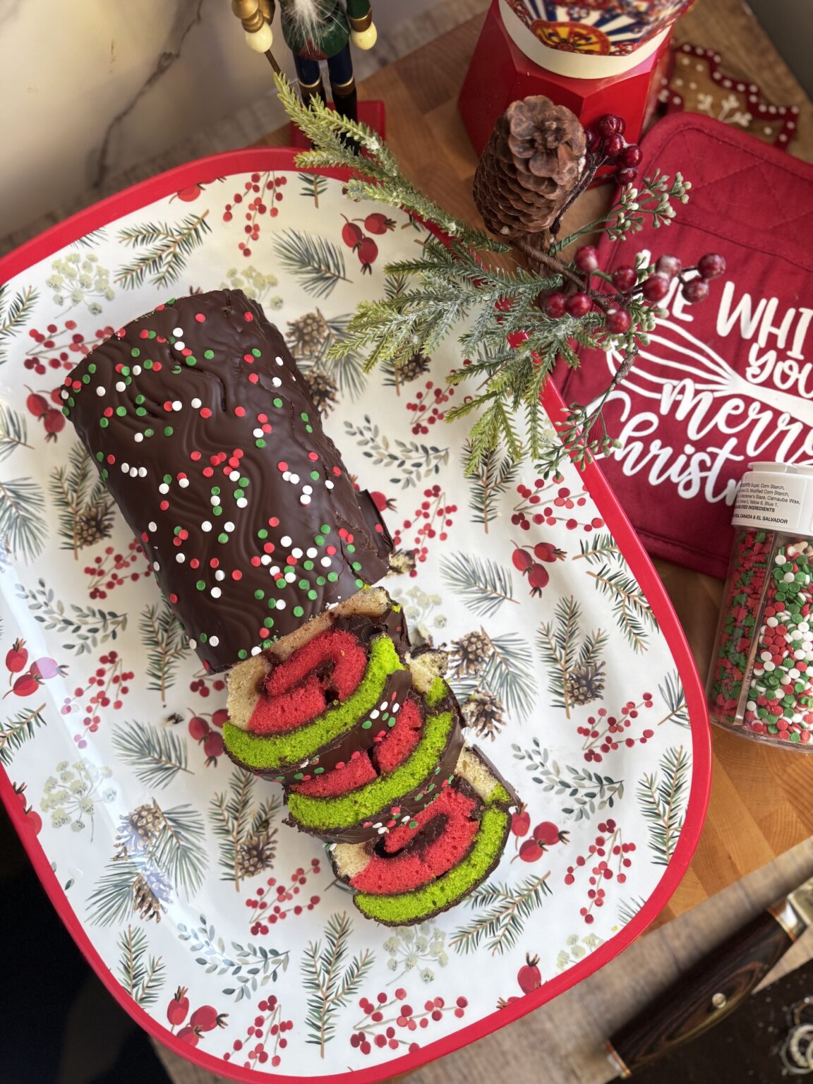 Italian Rainbow Cookie Roll Cake - Frannie Loves Food